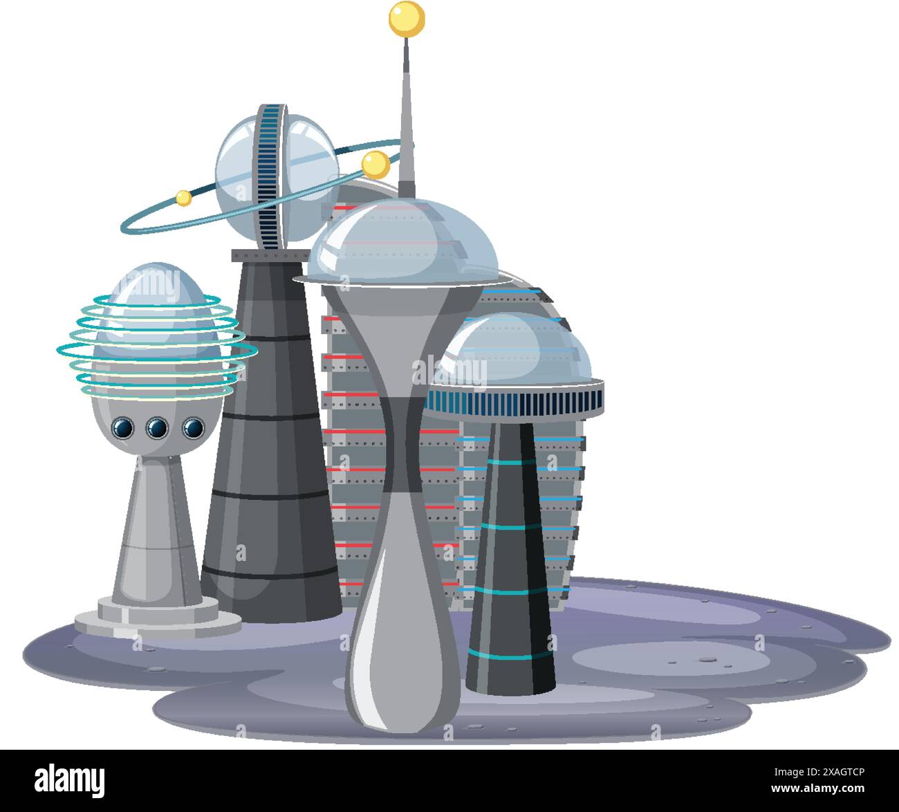 Illustration of advanced, futuristic buildings and structures Stock ...