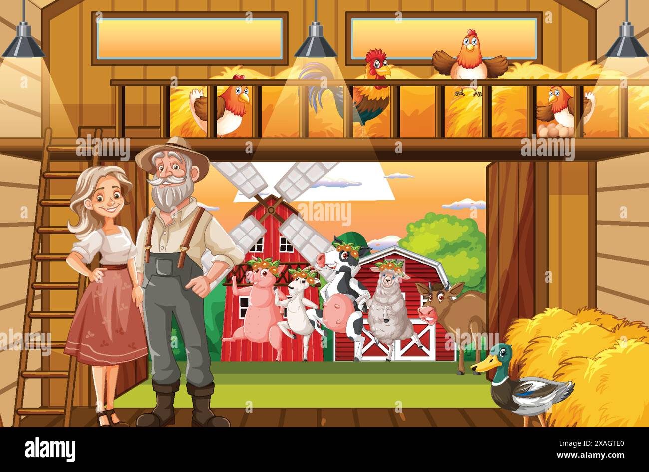 Farmers with animals in a barn Stock Vector Image & Art - Alamy