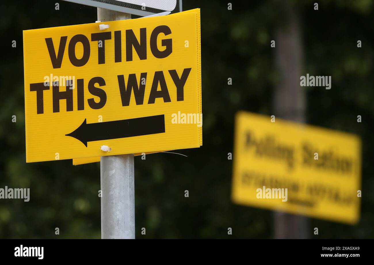 File of photo dated 08/07/21 of signs at a polling station in Ranelagh ...