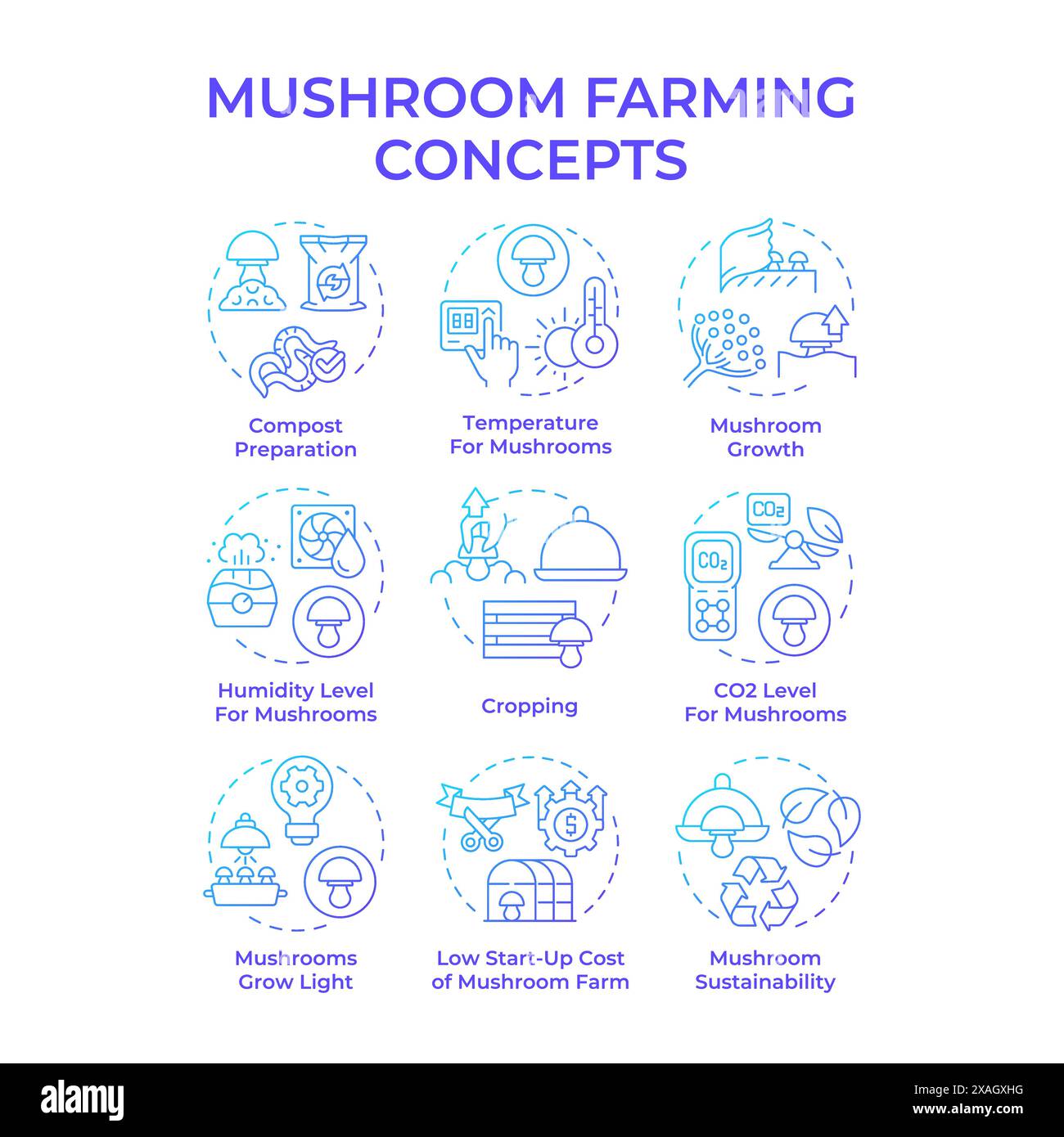 Mushroom farming blue gradient concept icons Stock Vector Image & Art ...