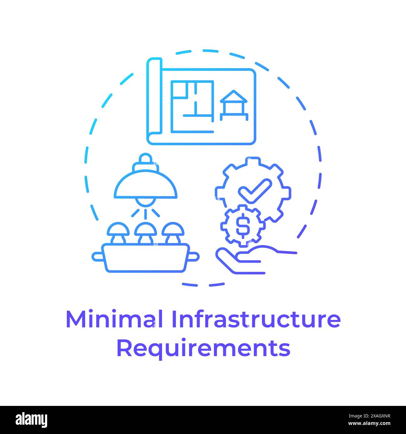 Minimal infrastructure requirement blue gradient concept icon Stock ...