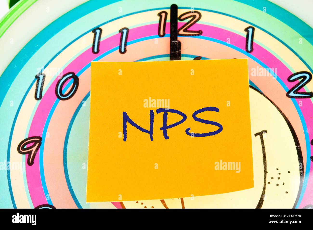The word Net Promoter Score. NPS on the sticker on the background of ...