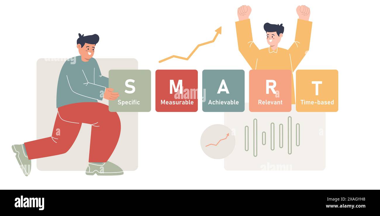 SMART goals specific measurable objective setup coworker illustration ...