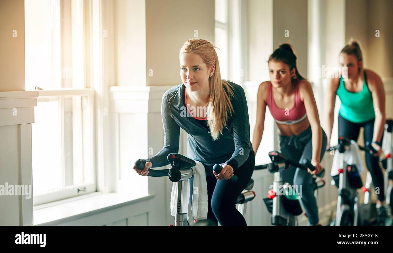 Aerobic cycling class trainer hi-res stock photography and images - Alamy