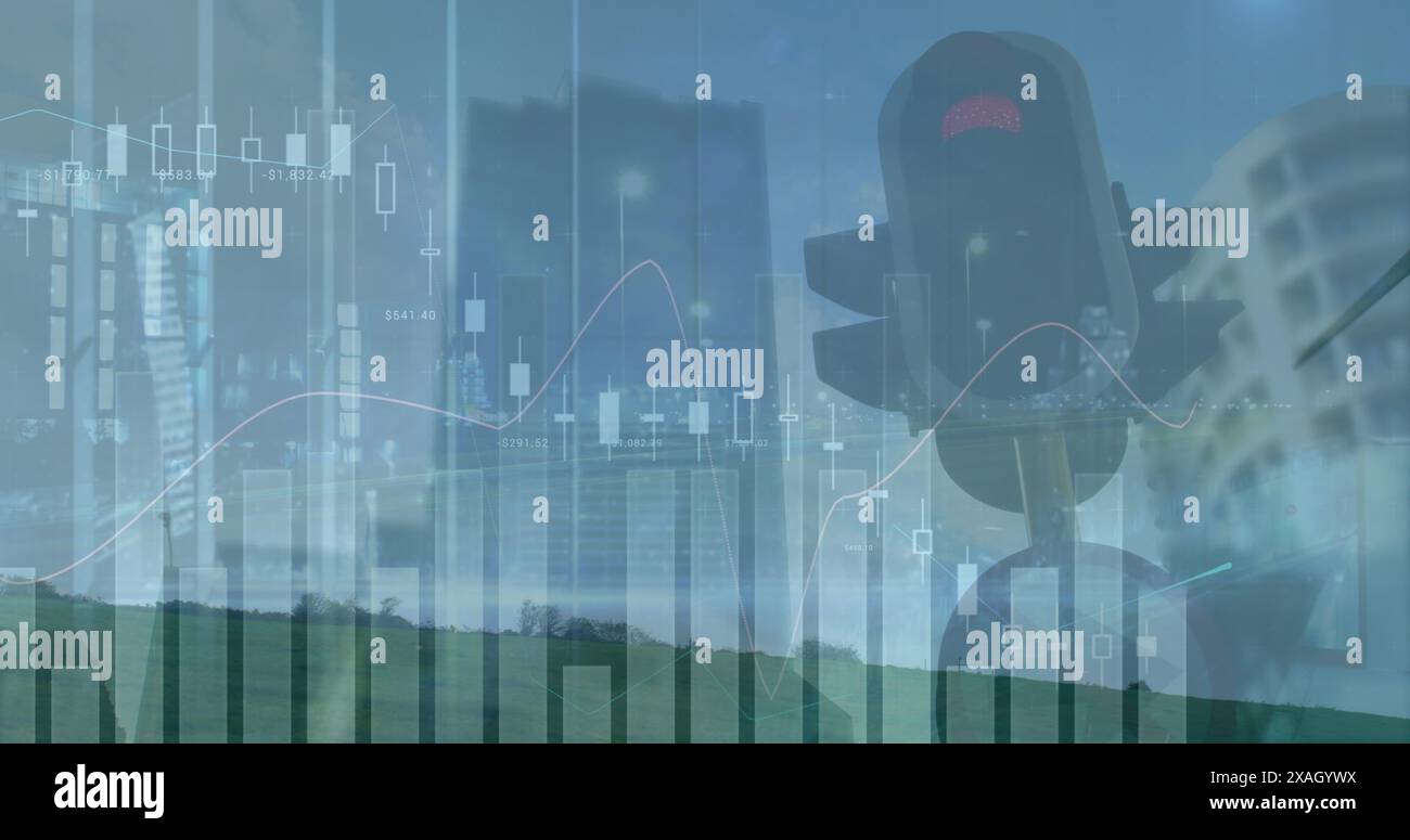 Image of graphs and financial data over traffic light Stock Photo - Alamy