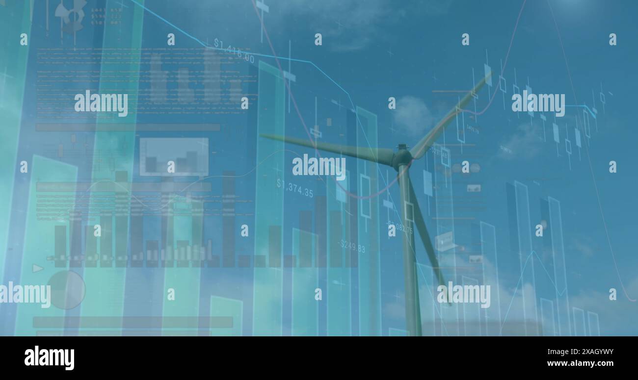 Image of graphs and financial data over wind turbine Stock Photo - Alamy