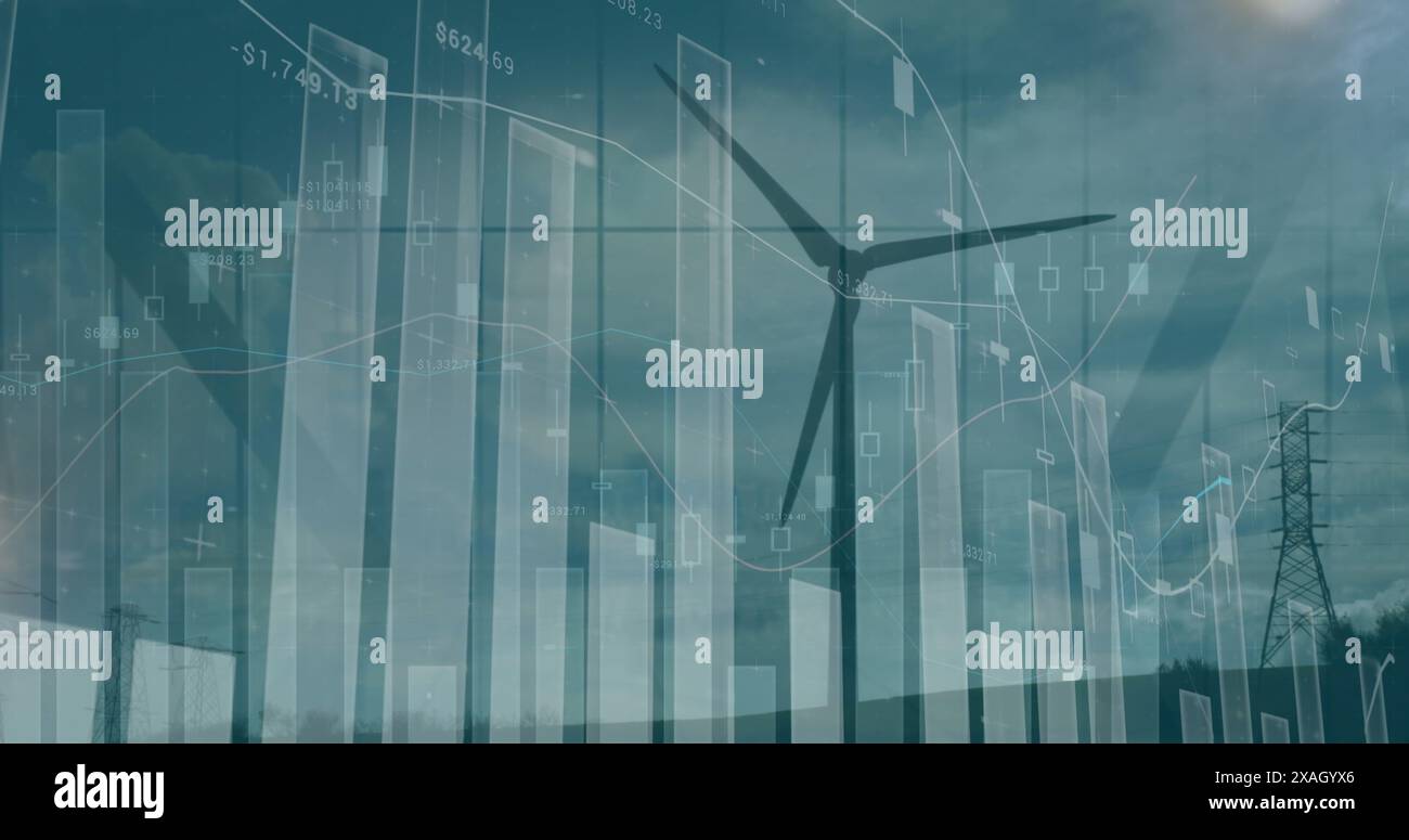 Image of graphs and financial data over wind turbine Stock Photo - Alamy