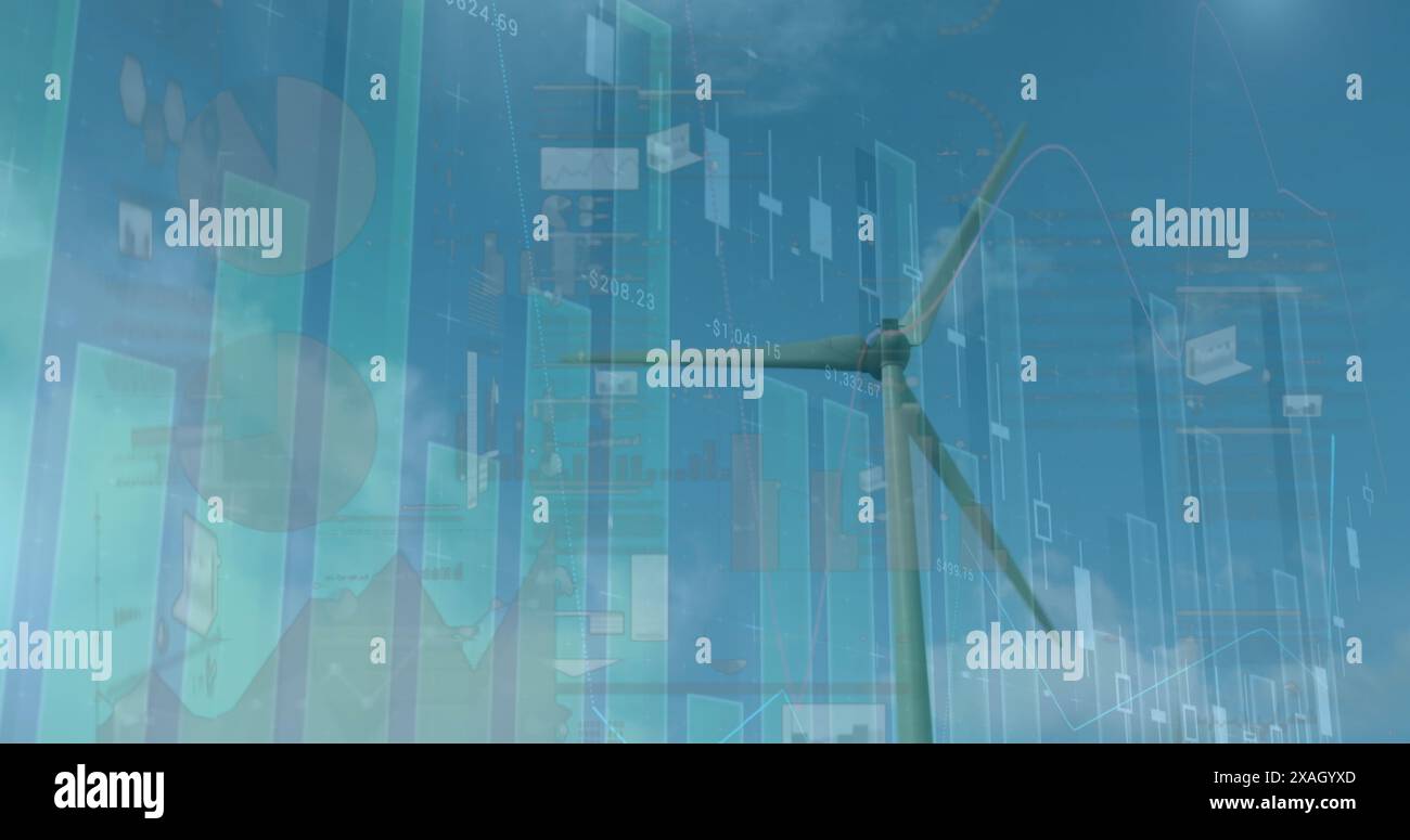 Image of graphs and financial data over wind turbine Stock Photo - Alamy