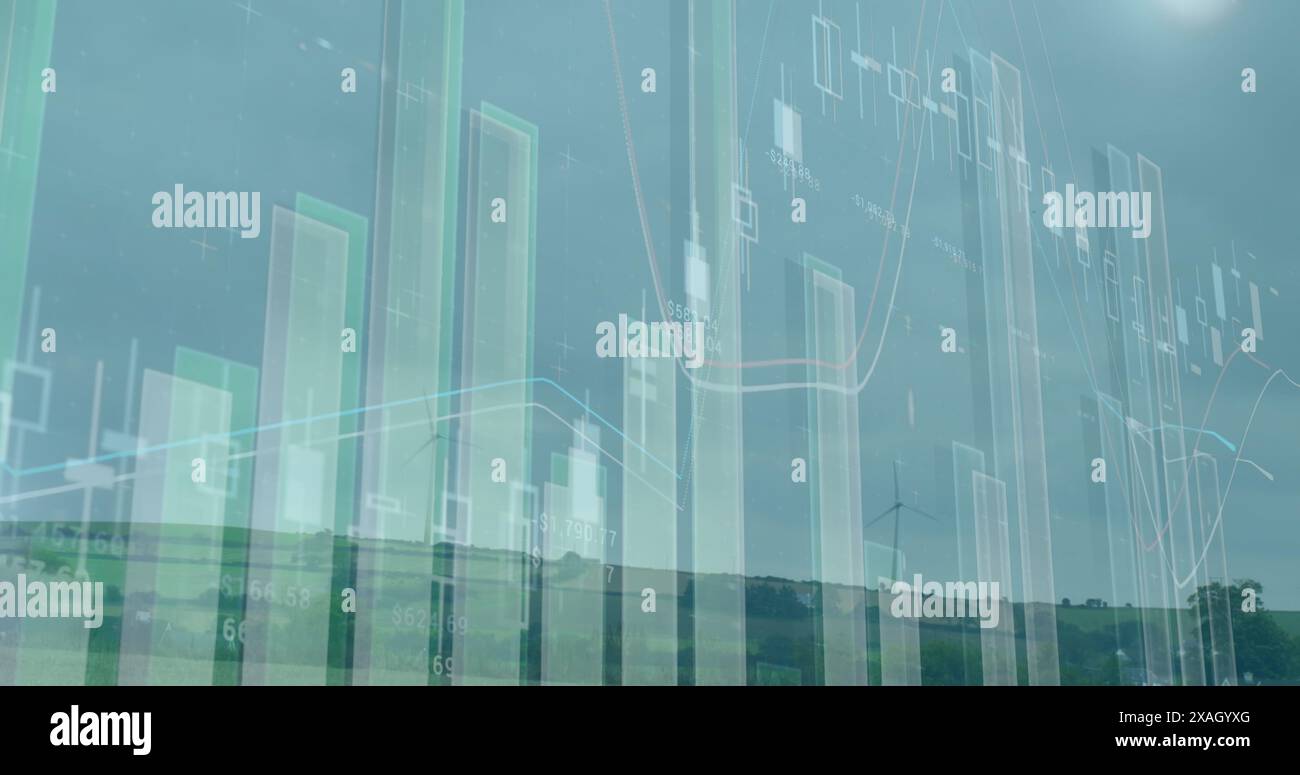 Animation financial graphs over power hi-res stock photography and ...