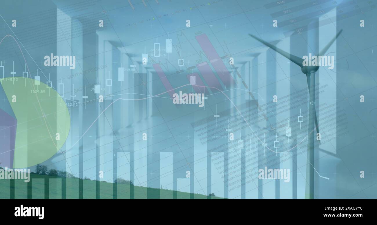 Image of graphs and financial data over wind turbine Stock Photo - Alamy