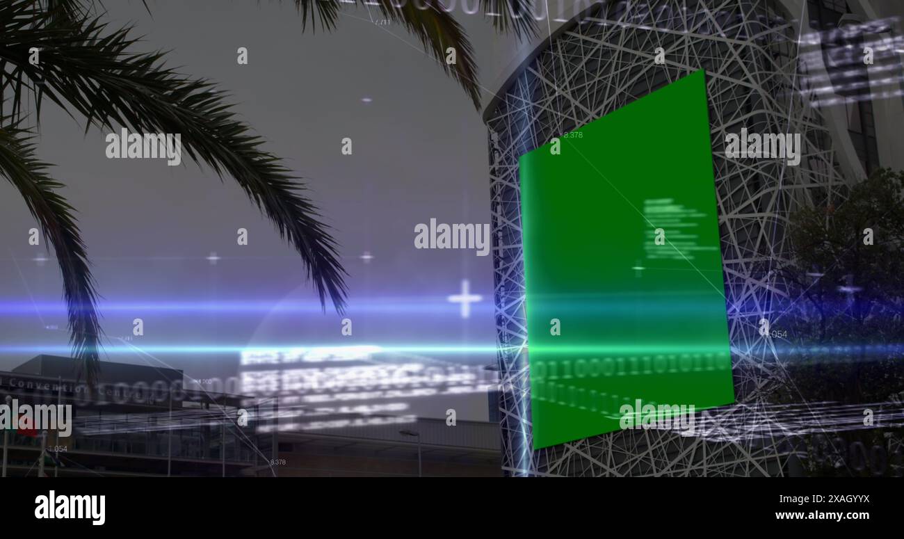 A stock market display, with red, blue, and green tickers and graphs ...