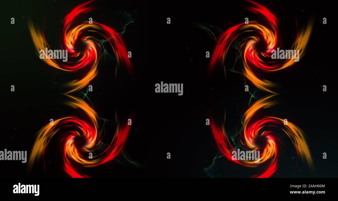 Image of four red digital waves spinning against copy space on black ...