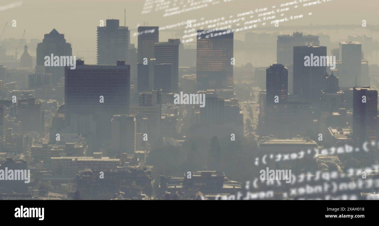 Image of data processing against aerial view of cityscape Stock Photo ...