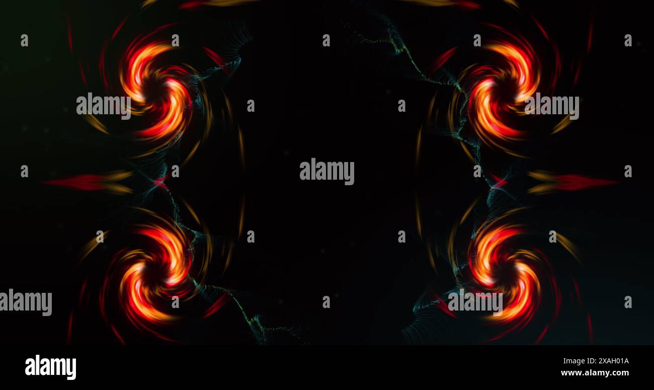 Image of four red digital waves spinning against copy space on black ...