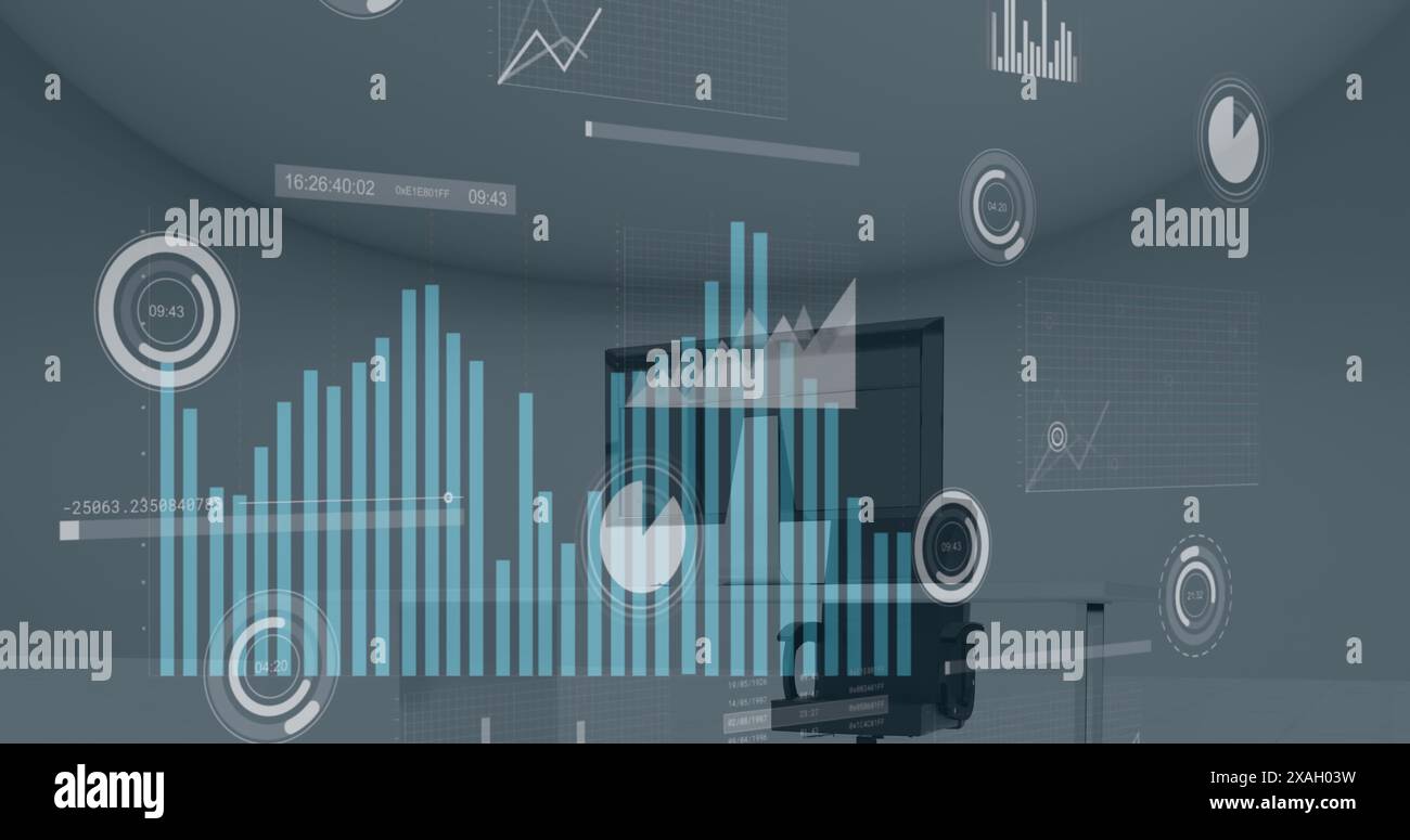 Image of statistical data processing against office desk Stock Photo - Alamy