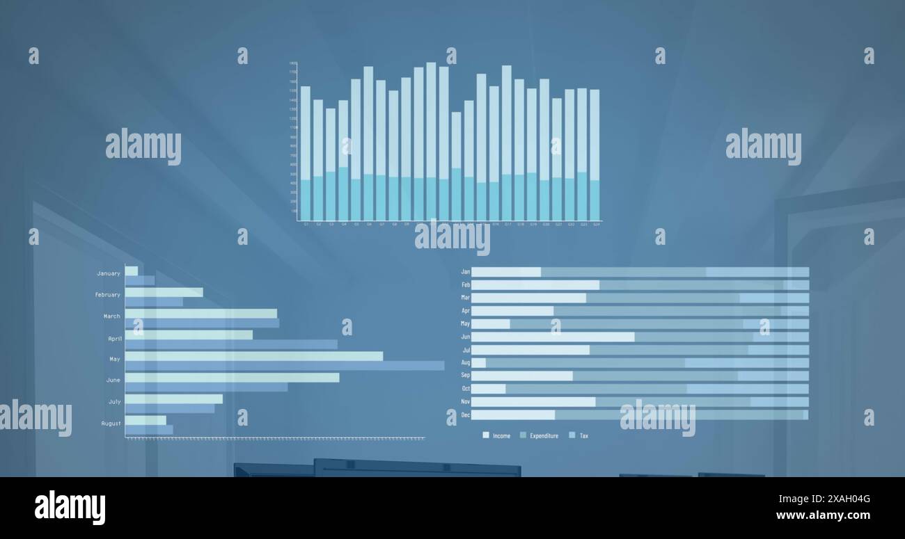 Image of statistical data processing against empty office Stock Photo - Alamy