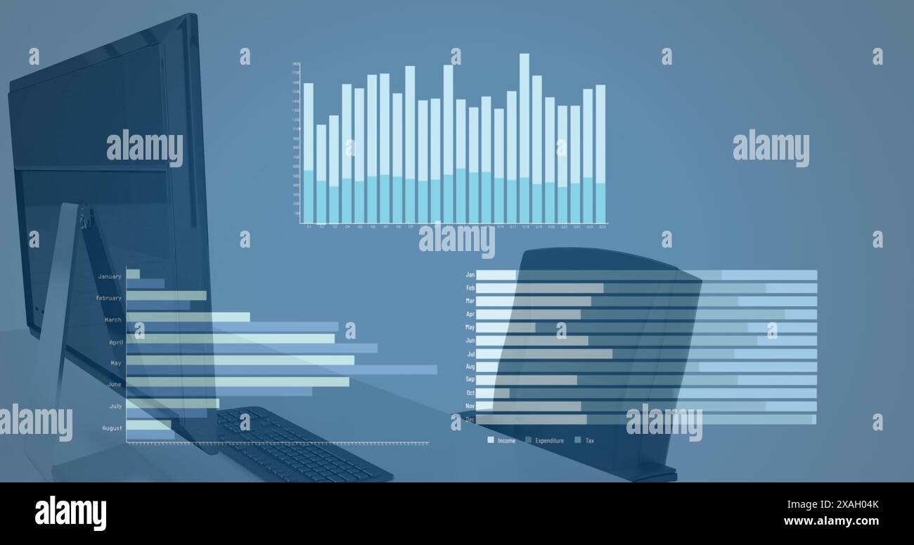 Image of statistical data processing against office desk Stock Photo - Alamy