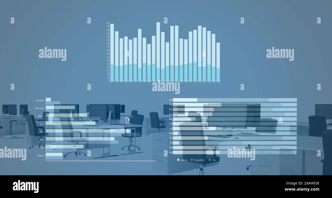 Image of statistical data processing against empty office Stock Photo - Alamy