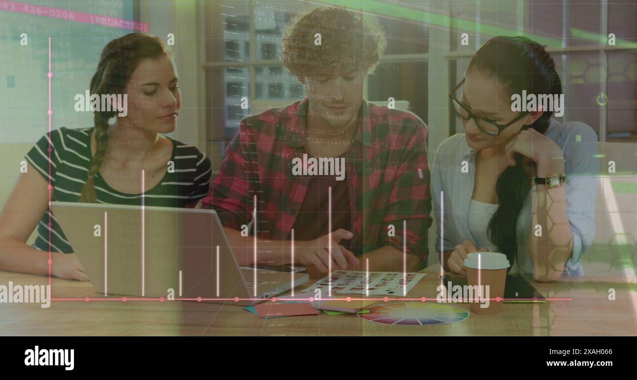 Image of dots on graphs over computer language against diverse ...