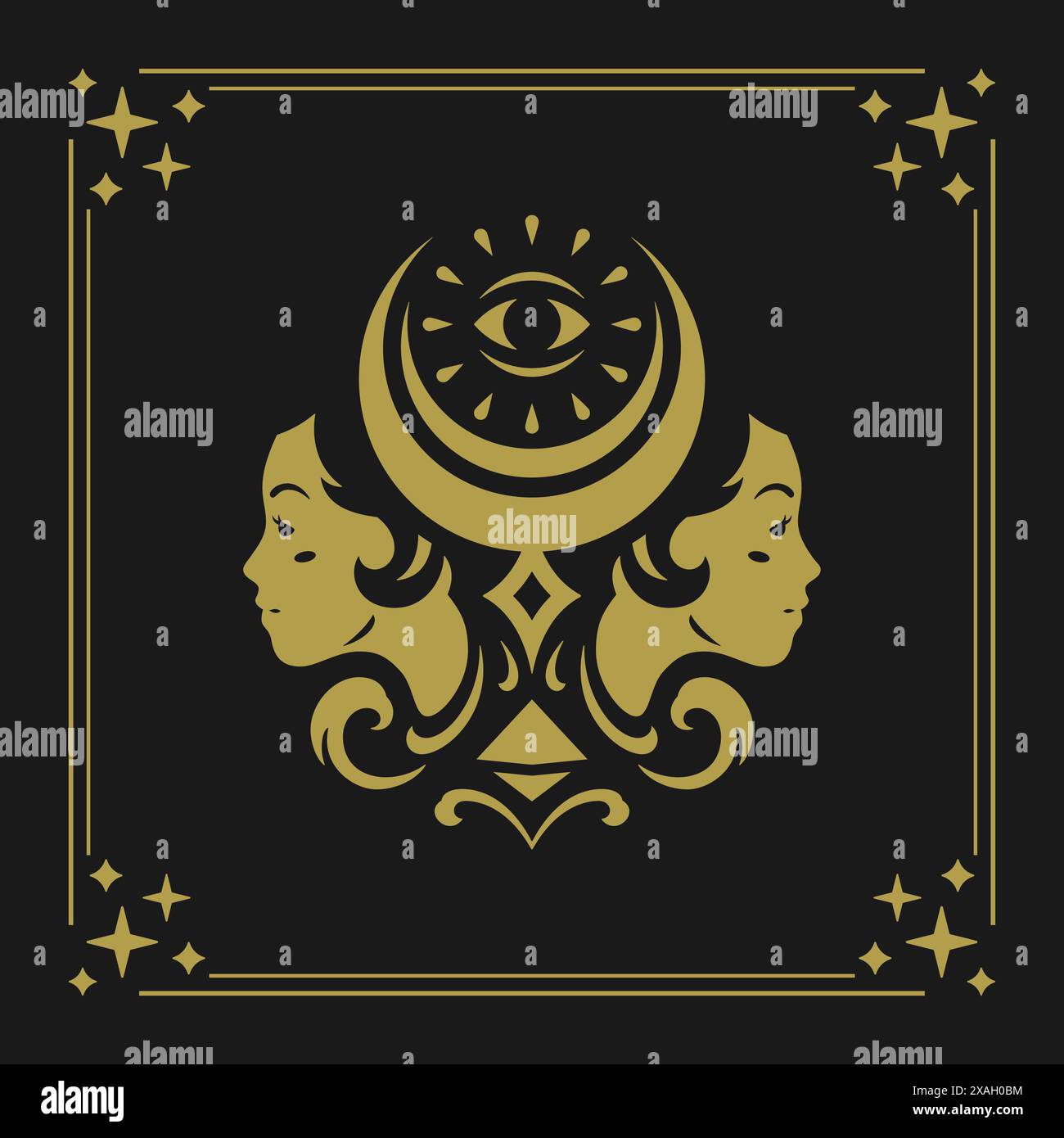 Gemini zodiac symbol astrology horoscope golden vintage card design ...