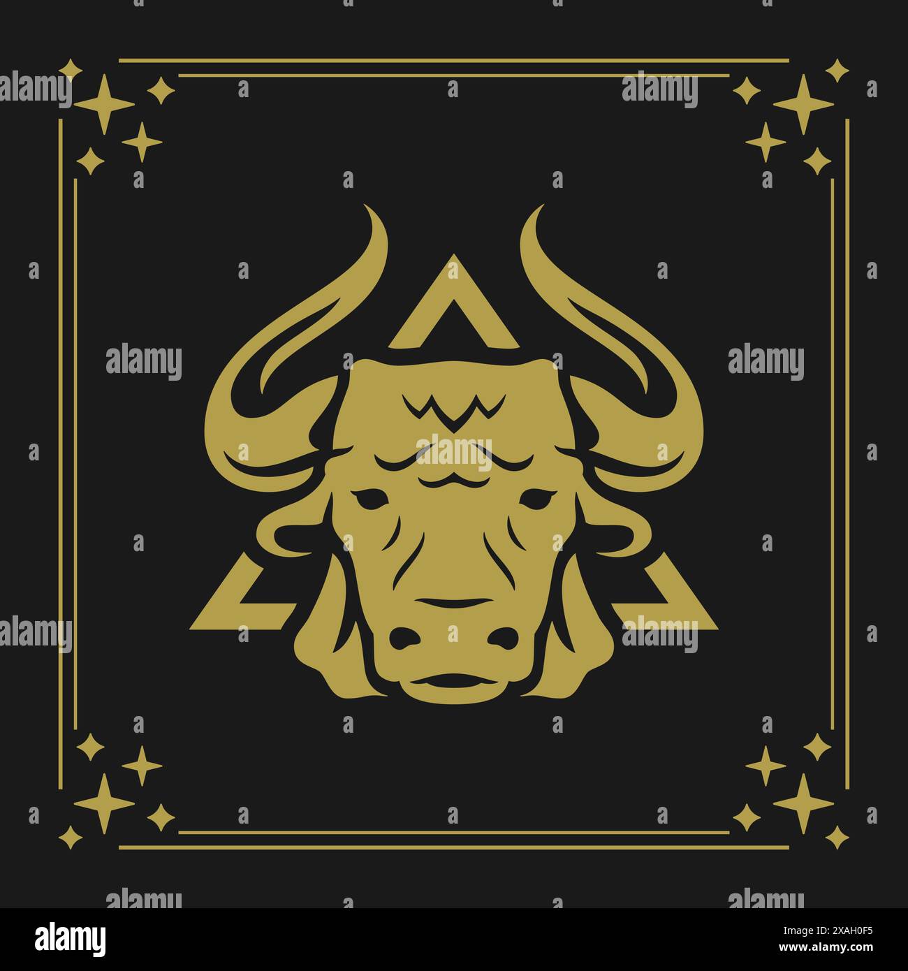 Taurus zodiac astrology lunar horned bull golden vintage card frame ...