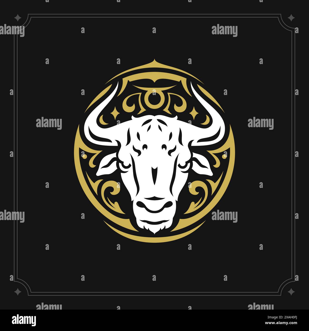 Taurus horoscope symbol zodiac horned bull art deco vintage black card ...