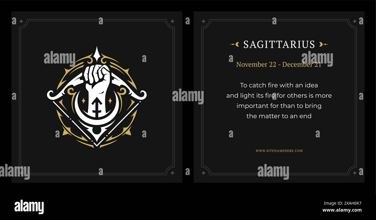 Sagittarius zodiac astrology data description vintage black card design ...