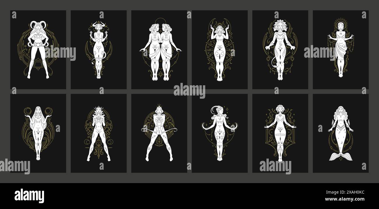 Zodiac mythology woman antique horoscope goddess astrology female line ...