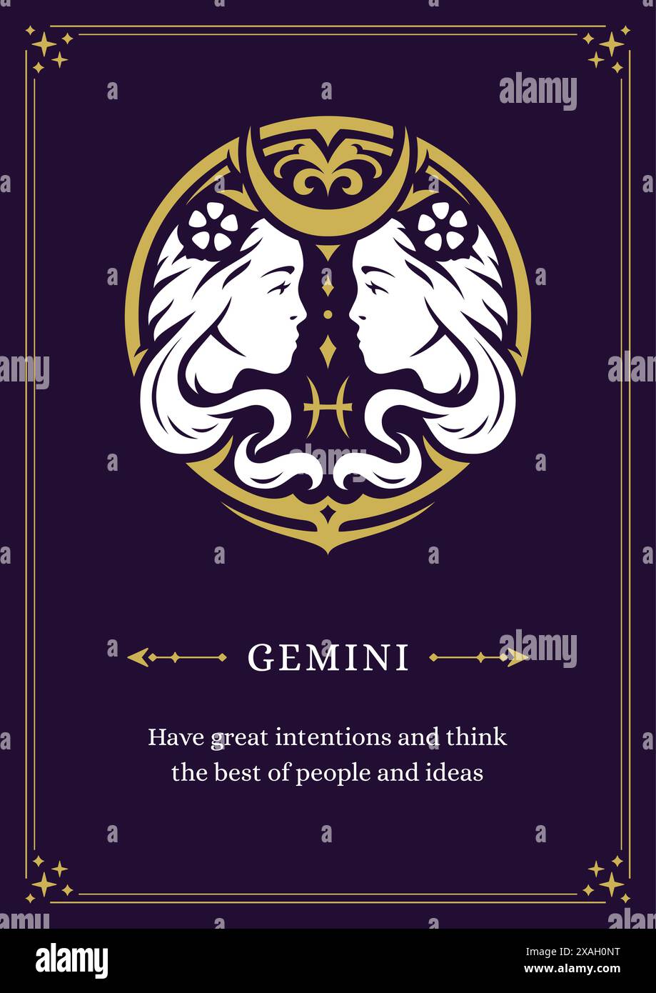 Gemini zodiac symbol horoscope astrology description purple vintage ...