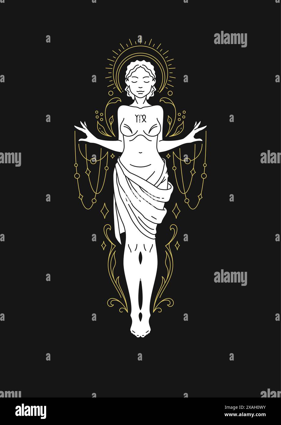Virgo antique woman goddess zodiac astrology celestial mythical line ...