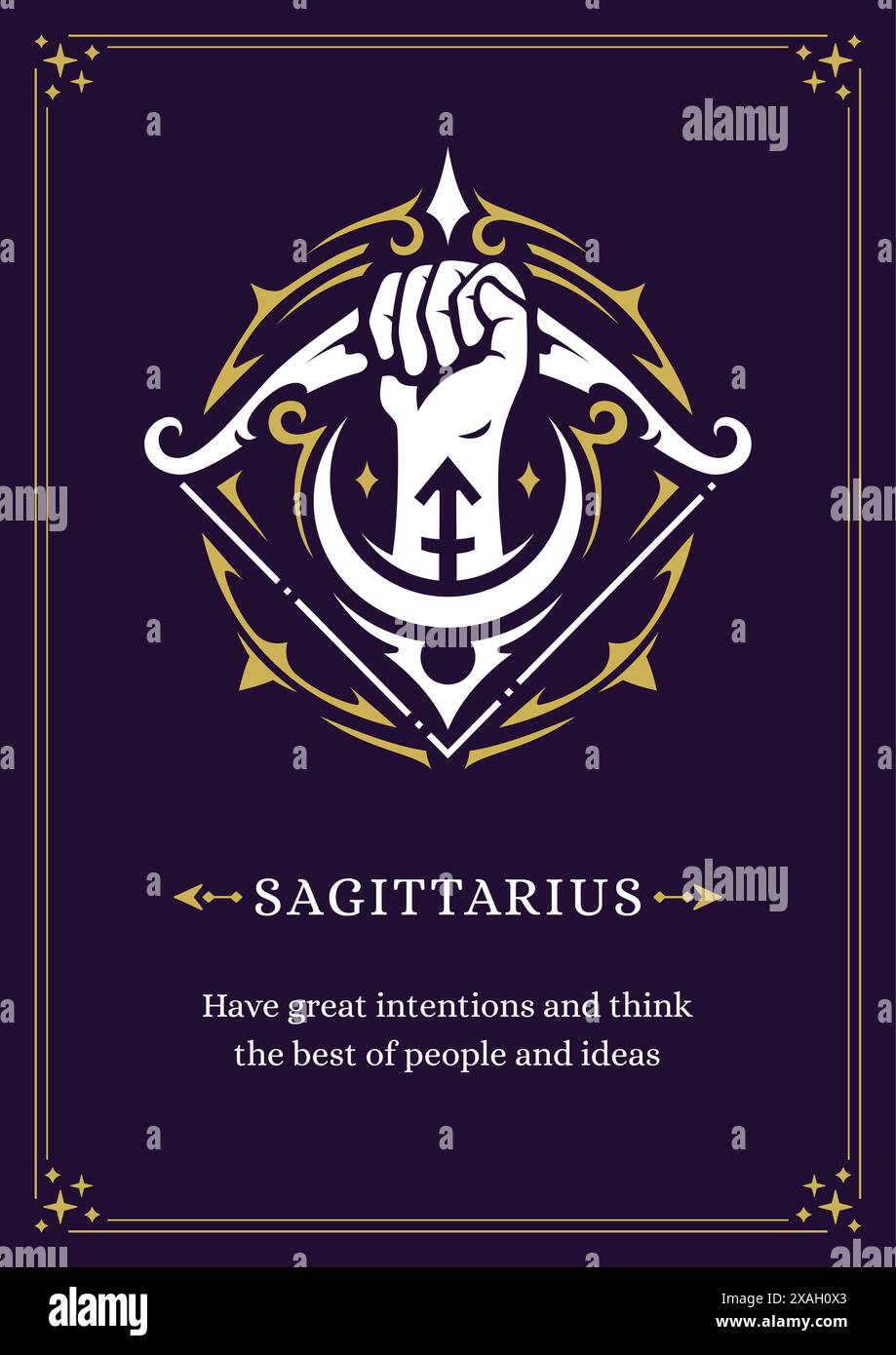 Sagittarius zodiac horoscope symbol mythic purple vintage poster design ...