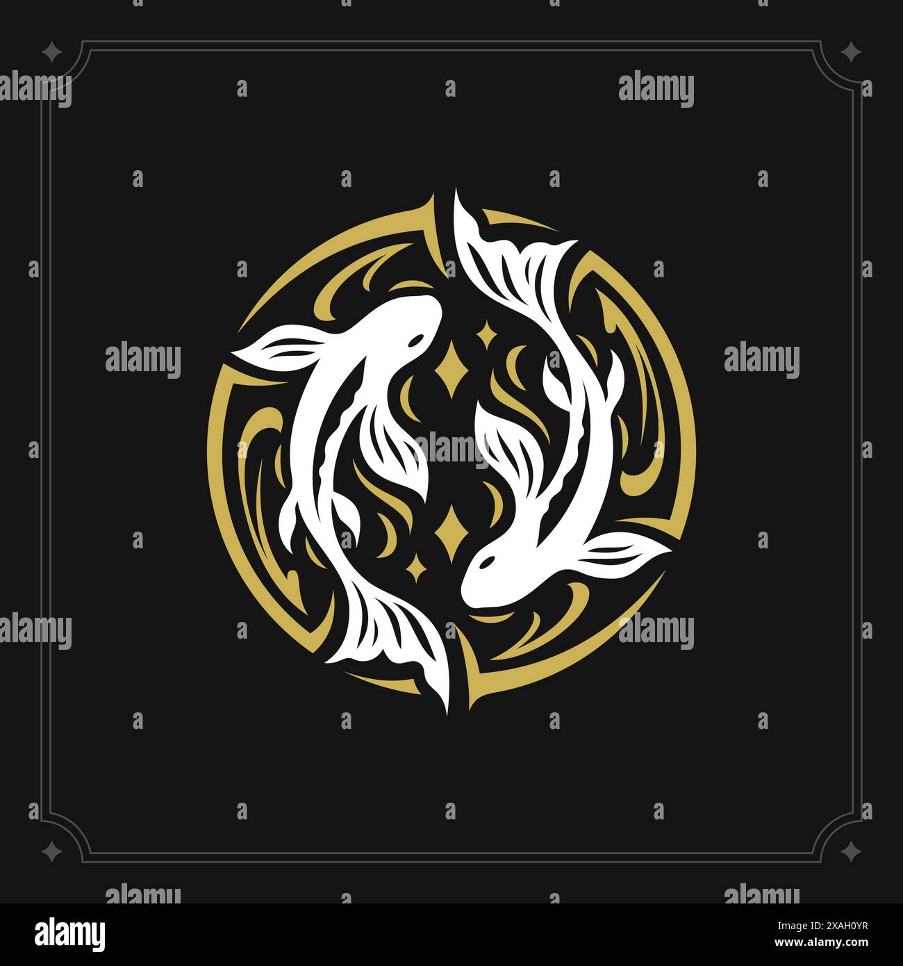 Pisces zodiac mythology horoscope art deco symbol vintage black card ...