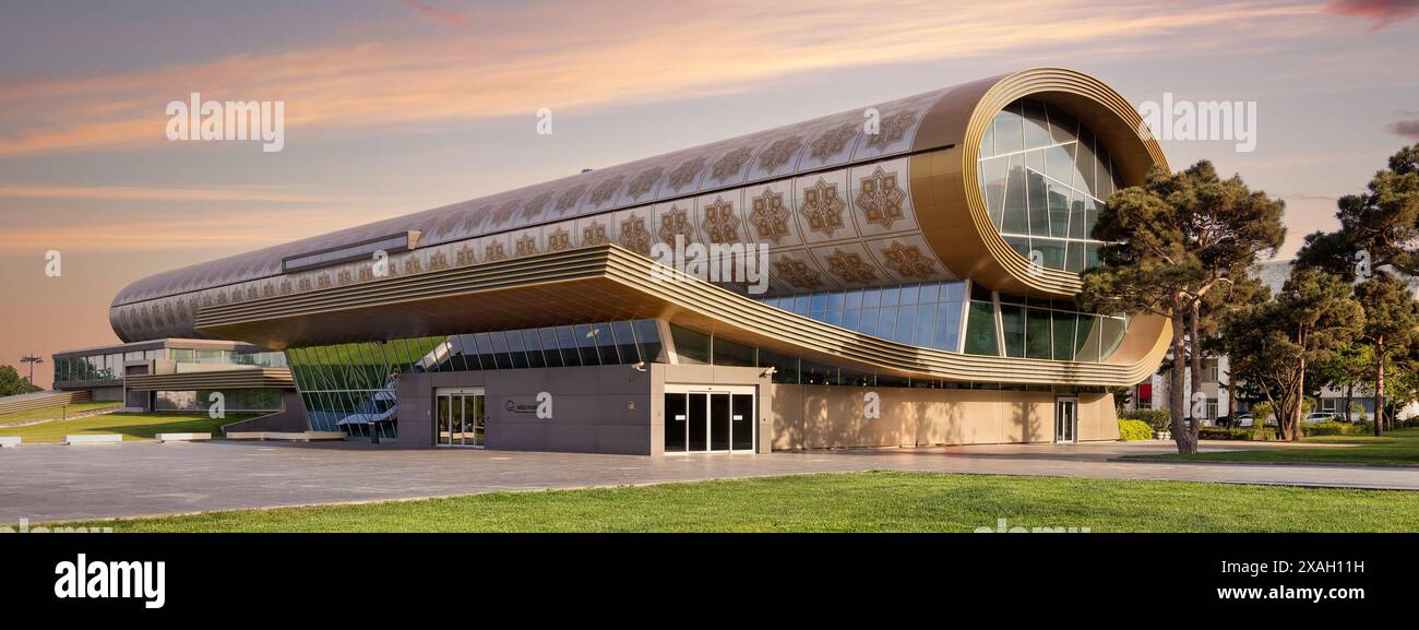 Sunset shot of the Azerbaijan National Carpet Museum in Baku showcases ...