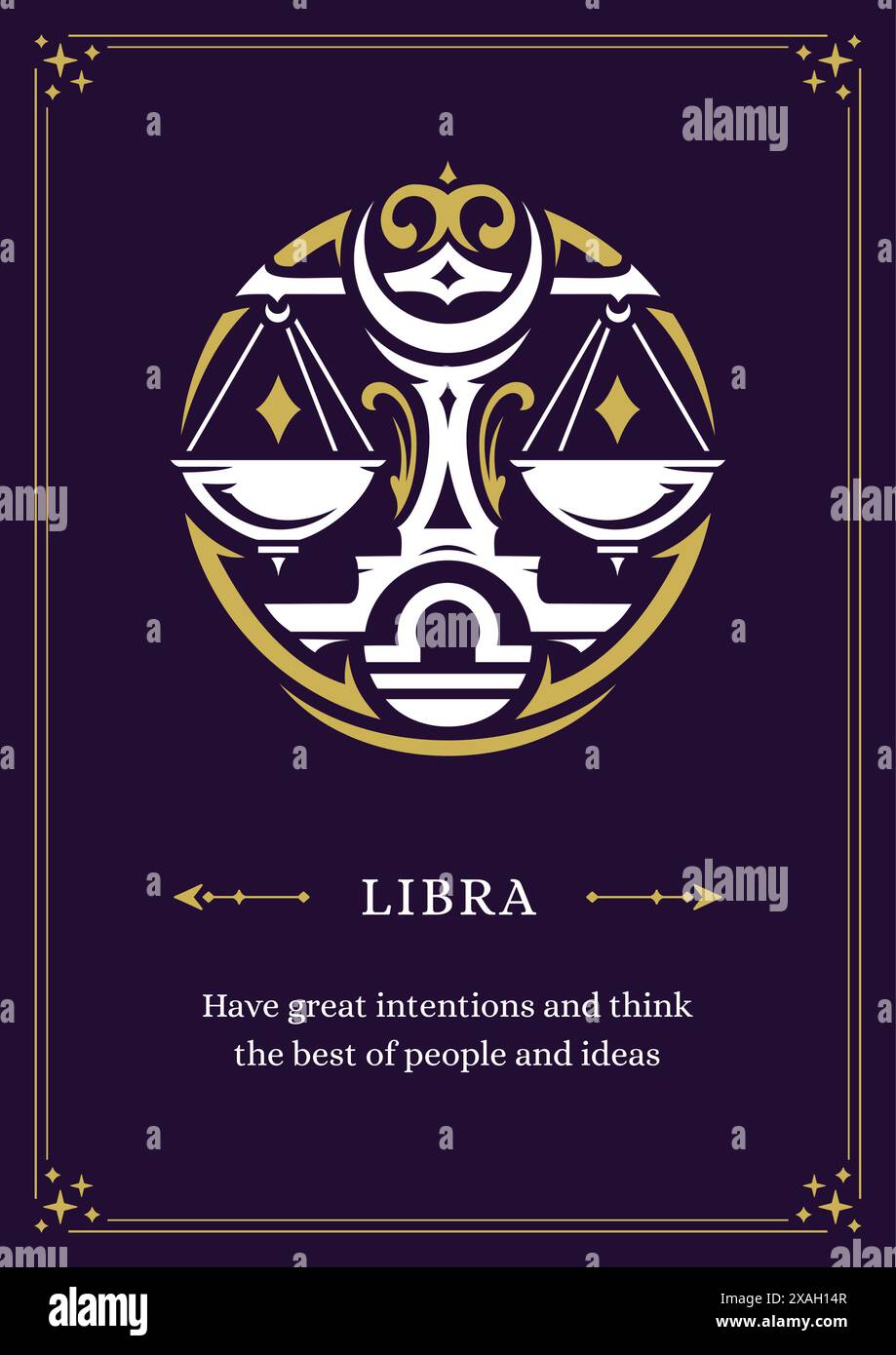 Libra zodiac celestial astrological horoscope vintage poster with ...