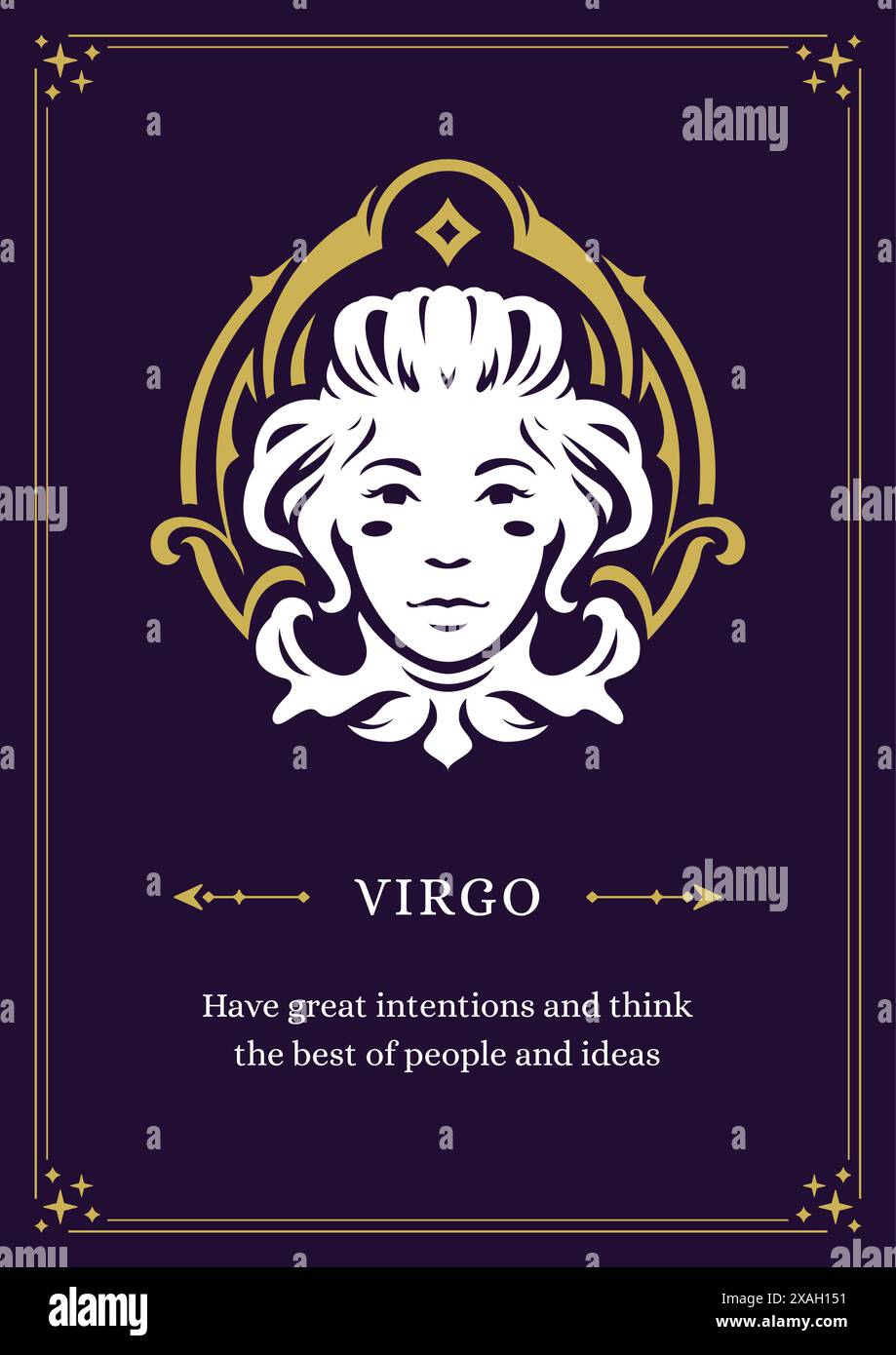 Virgo zodiac horoscope celestial symbol woman curved portrait vintage ...