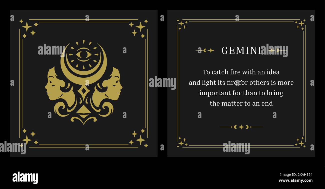 Gemini zodiac astrology occult lunar calendar description vintage card ...