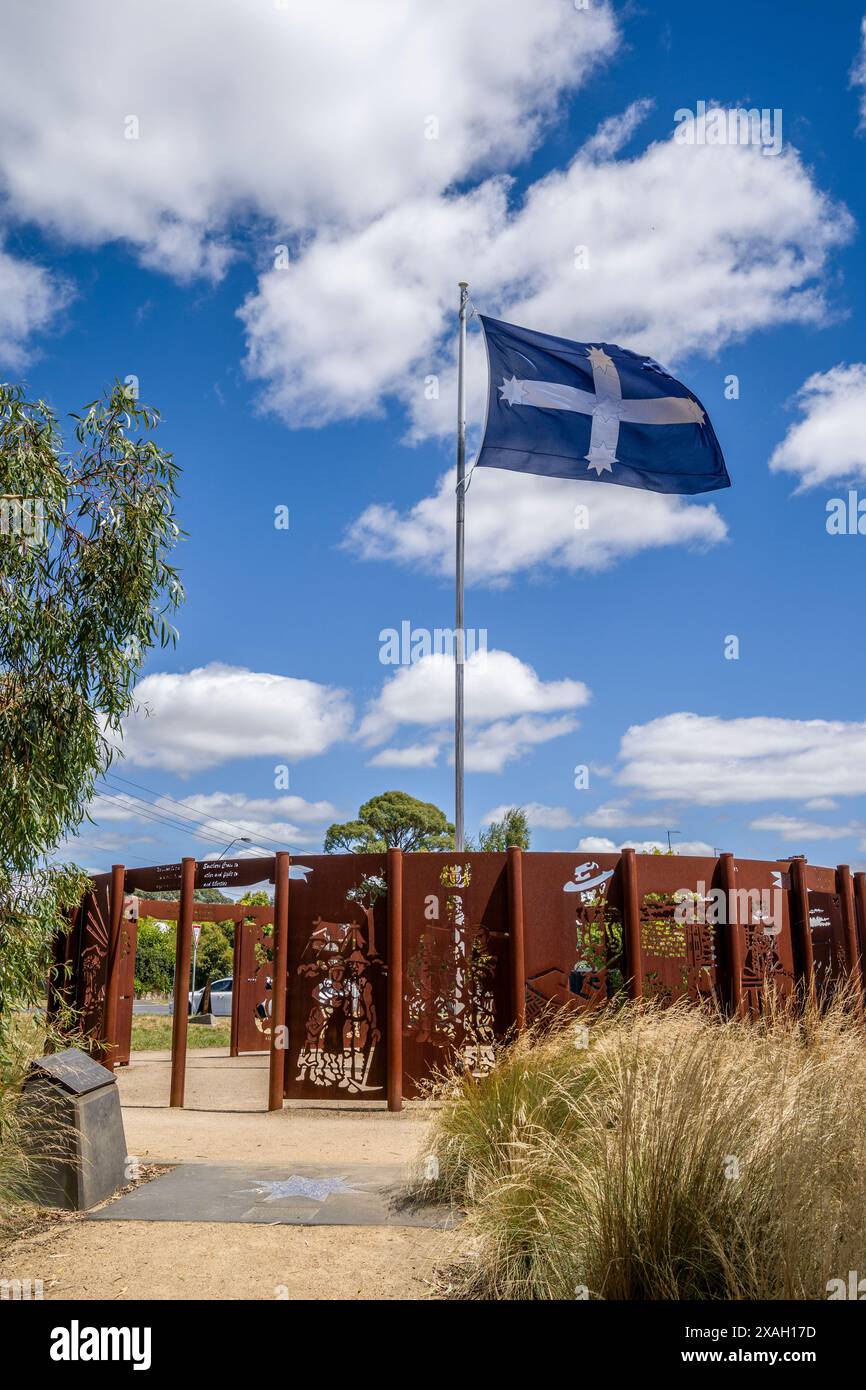 The Eureka Flag flying above the Eureka Circle interpretive sculpture ...