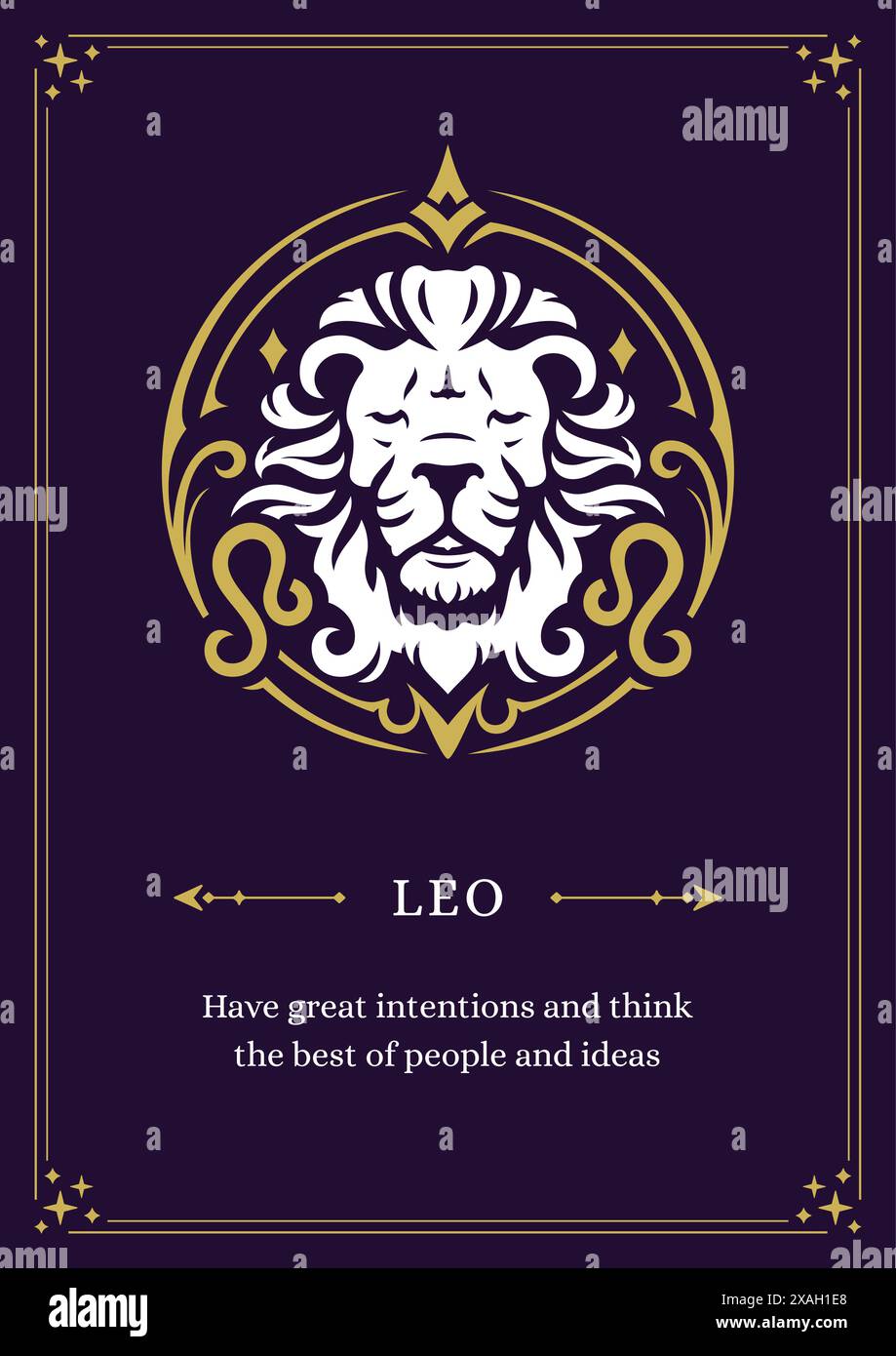 Leo zodiac astrological character lunar calendar purple vintage poster ...