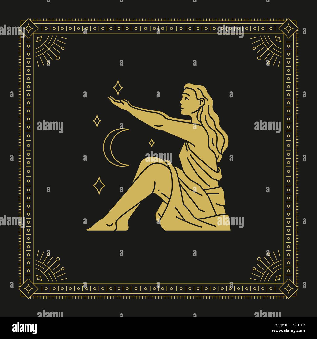 Virgo zodiac astrology antique woman goddess with crescent stars line ...