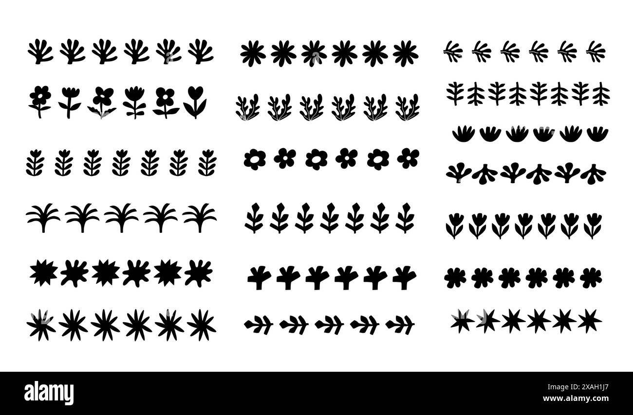 Vector Boho Floral Shapes Doodle Plant Borders Set Stock Vector Image ...