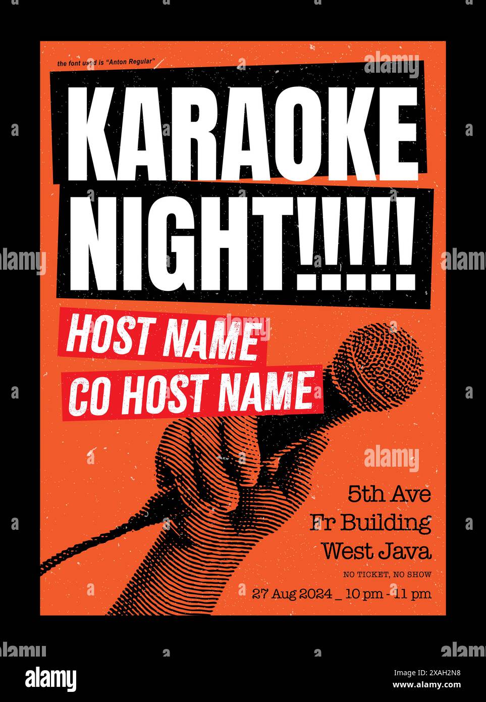 karaoke night poster with hand hold microphone, vector format, sing ...