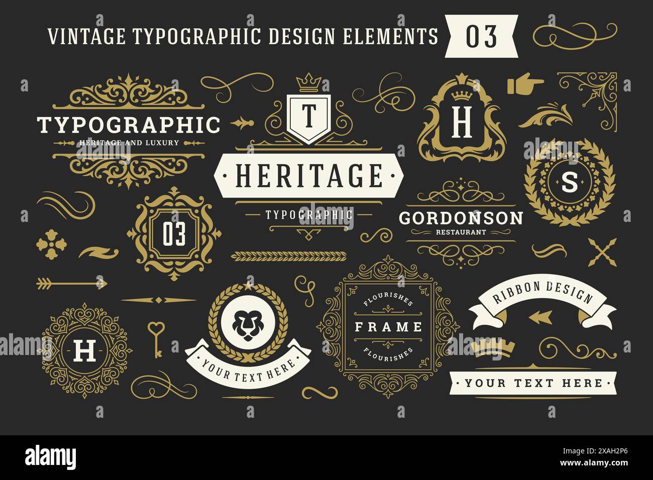 Vintage typographic decorative ornament design elements set vector ...