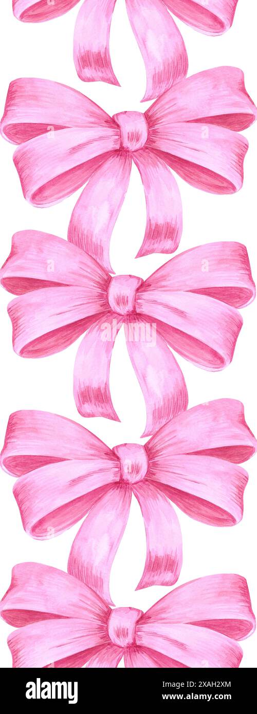 Hand drawn watercolor pink bow seamless border isolated on white ...