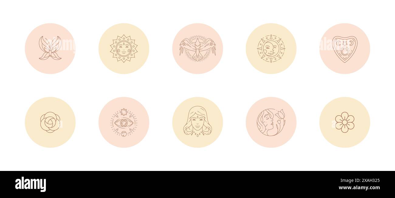 Set of icons and emblems for social media stories highlight covers in ...