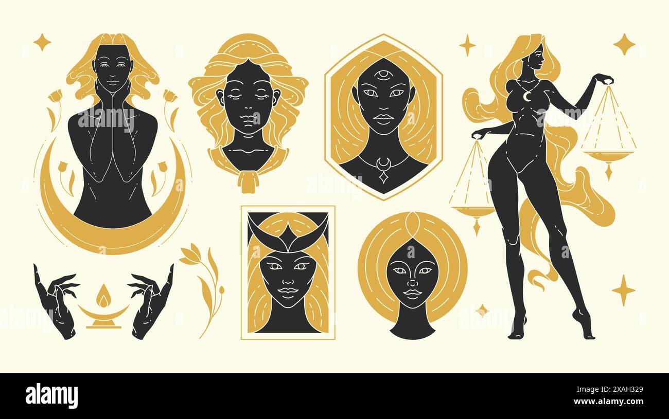 Magic woman vector illustrations of graceful feminine women and ...
