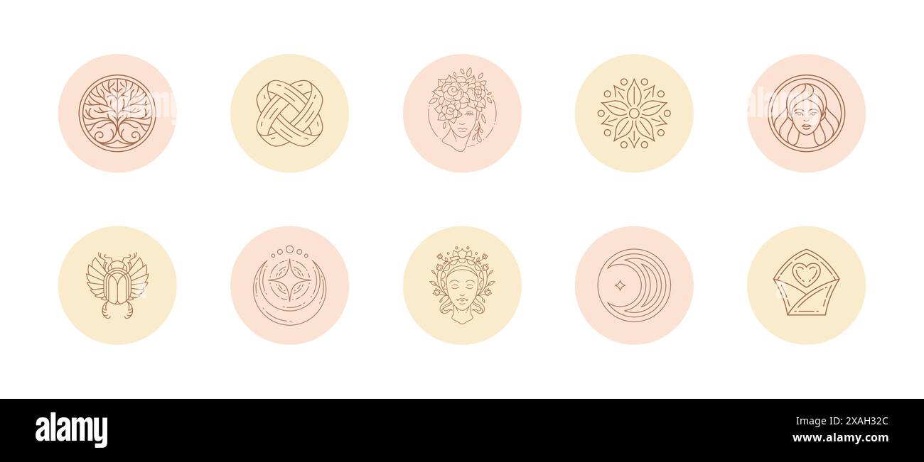 Set of icons and emblems for social media stories highlight covers in ...