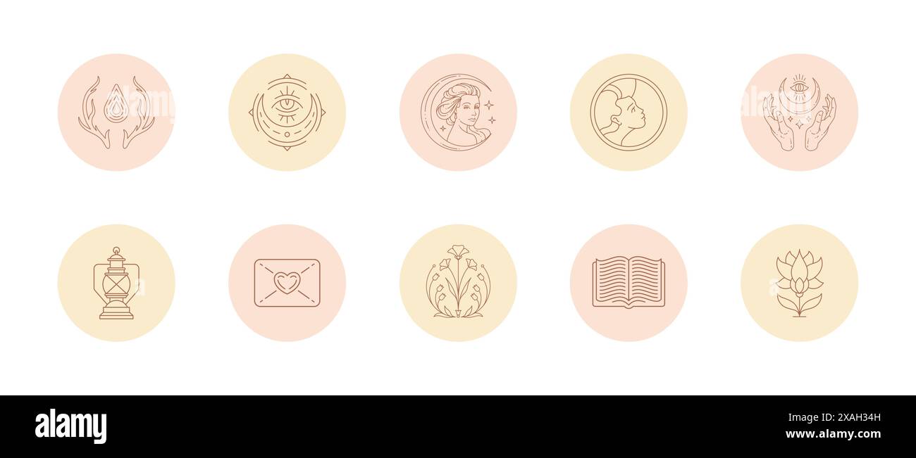 Set of icons and emblems for social media stories highlight covers in ...