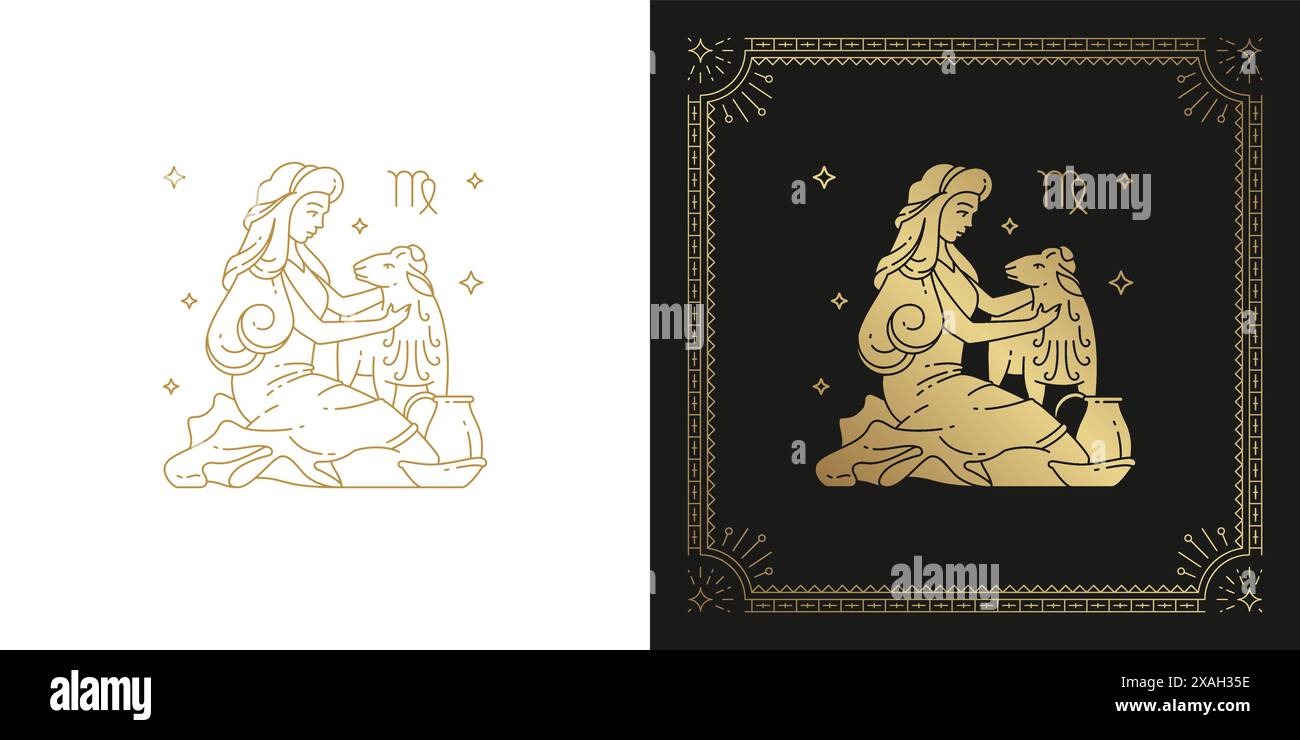 Zodiac virgo horoscope sign line art silhouette design vector ...