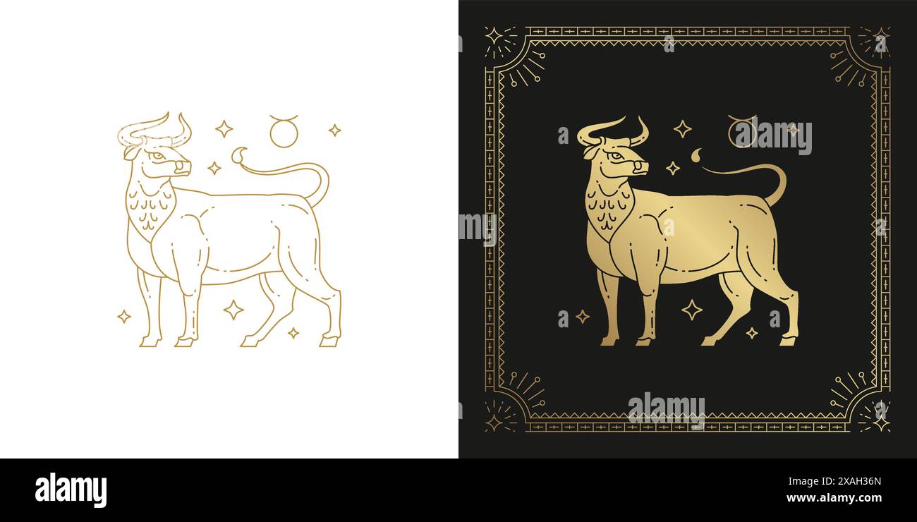 Zodiac taurus horoscope sign line art silhouette design vector ...
