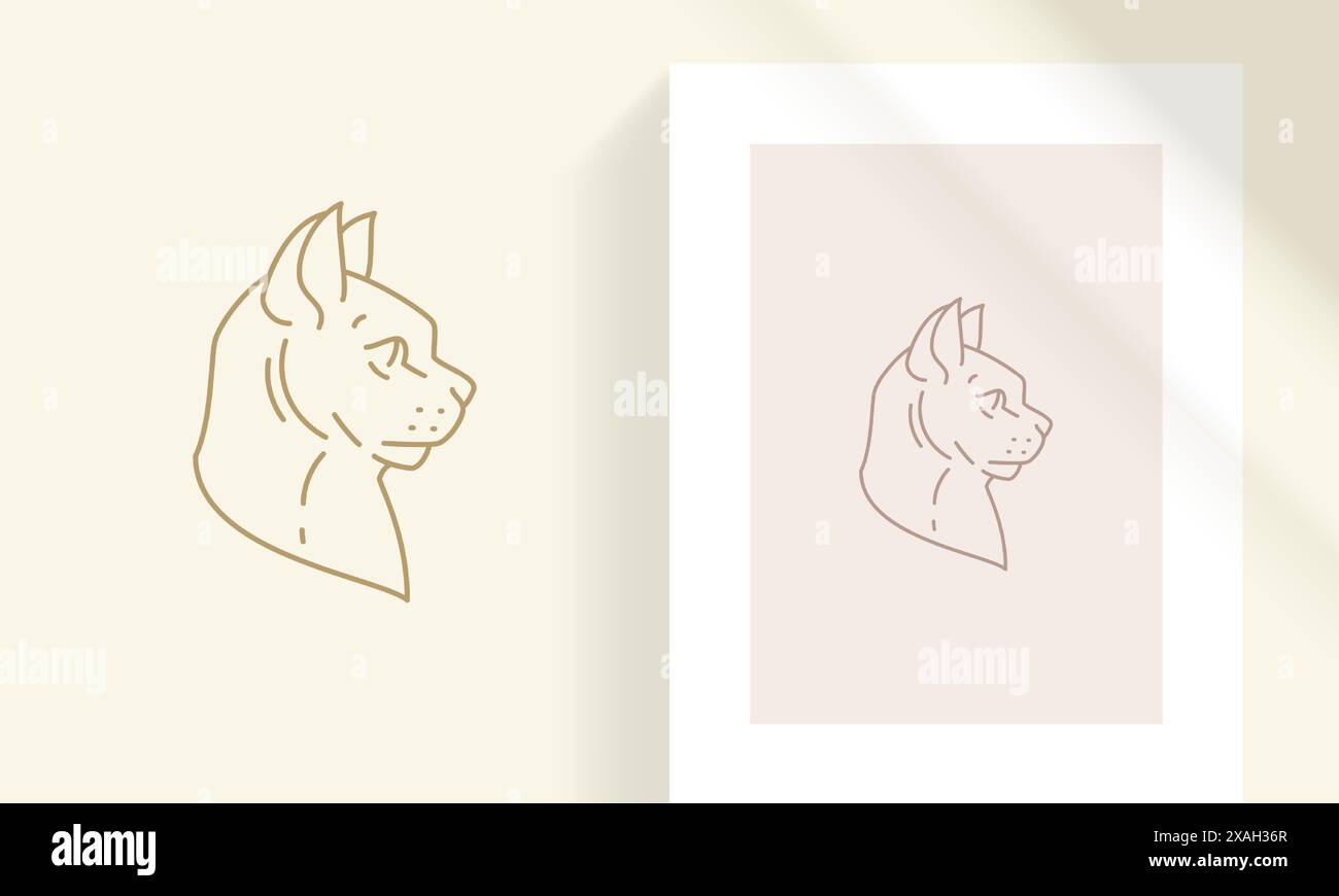 Creative sphynx cat head silhouette linear vector illustration. Cat ...
